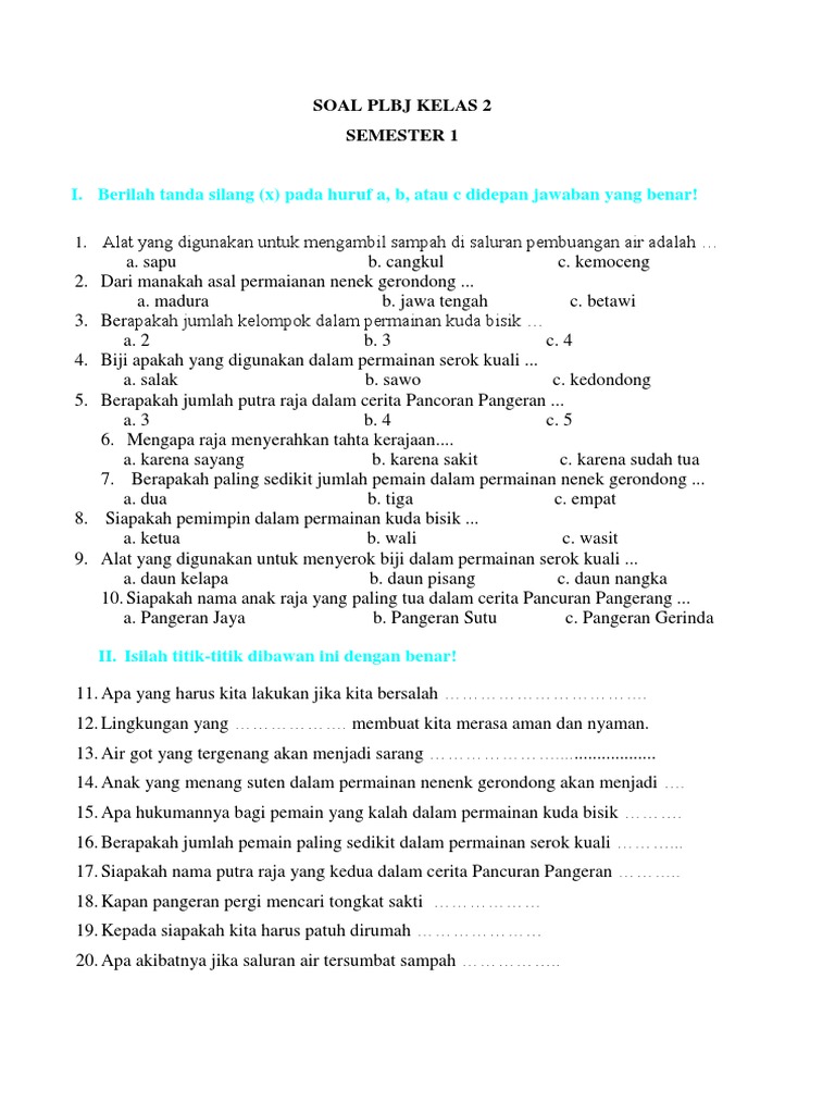 Soal PLBJ Kelas 2 | PDF
