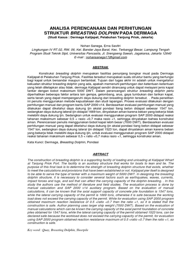 Analisis Perencanaan Struktur Breasting Dolphin pada Dermaga Kalijapat ...