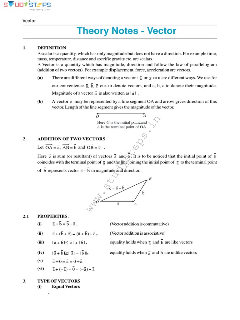 Theory Notes Vectors | PDF | Norm (Mathematics) | Euclidean Vector