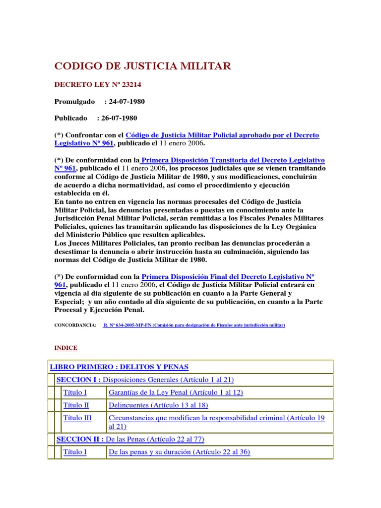 Codigo de Justicia Militar | PDF | Estatuto de limitaciones | Pena capital