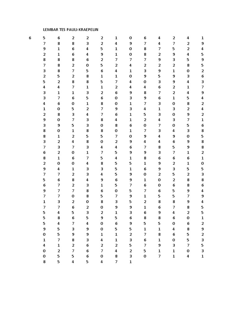 Lembar Tes Pauli-Kraepelin | PDF
