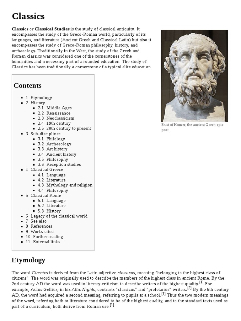 Classics: Classics or Classical Studies Is The Study of Classical ...
