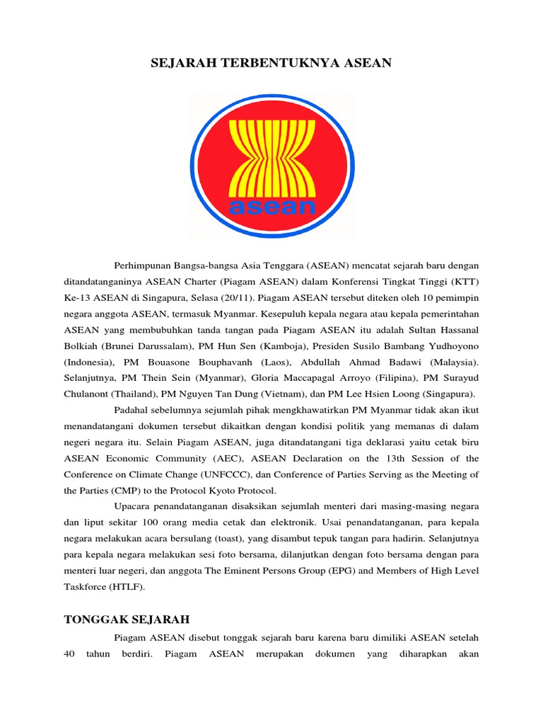 Sejarah Pembentukan ASEAN dan Piagamnya | PDF