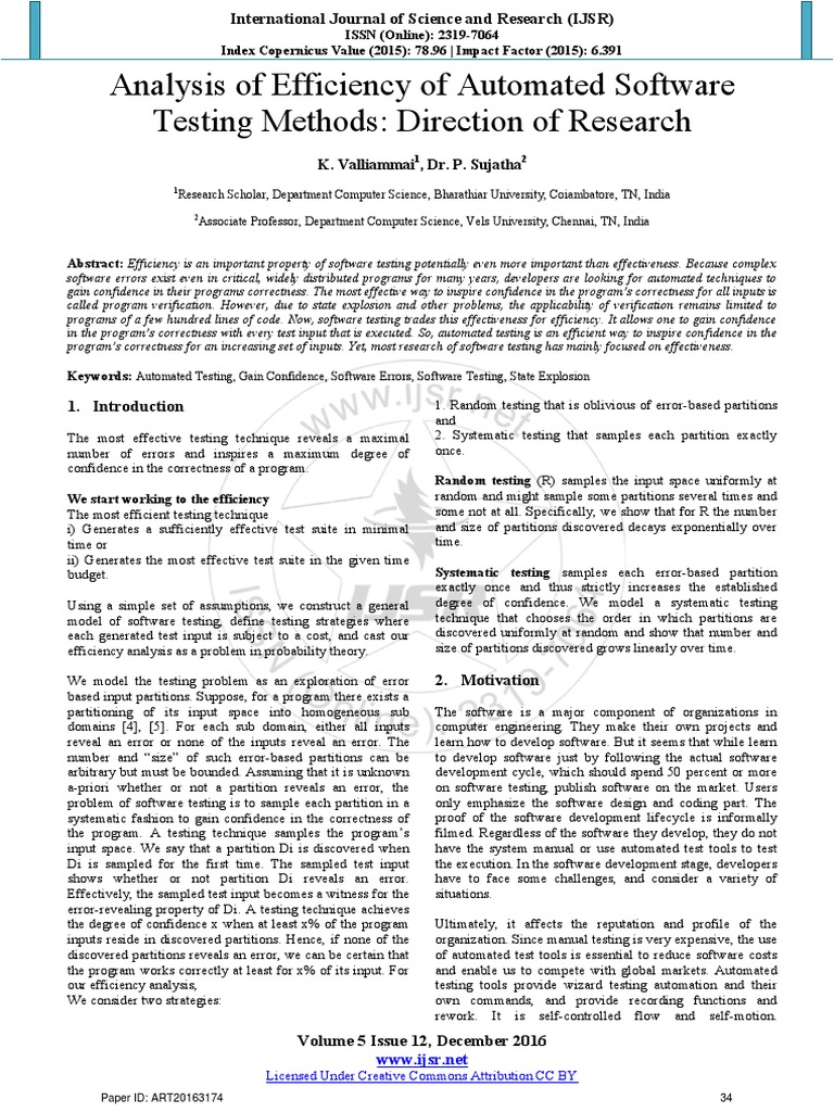 Analysis of Efficiency of Automated Software Testing Methods Direction ...