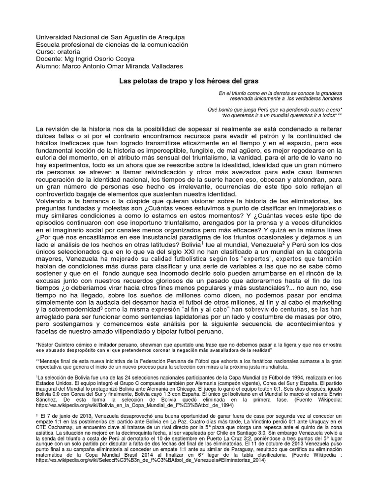 Ensayo sobre el fútbol peruano | Deportes de equipo | Fútbol