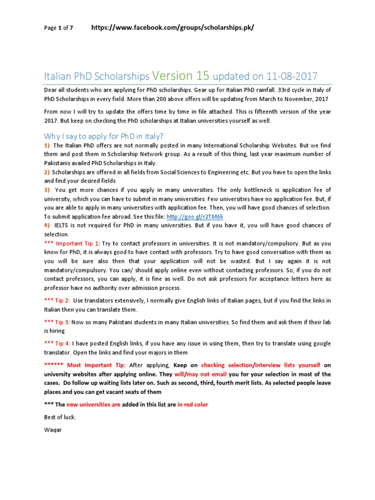 Italian PHD 2017 Version 15 | PDF | Doctor Of Philosophy | Milan