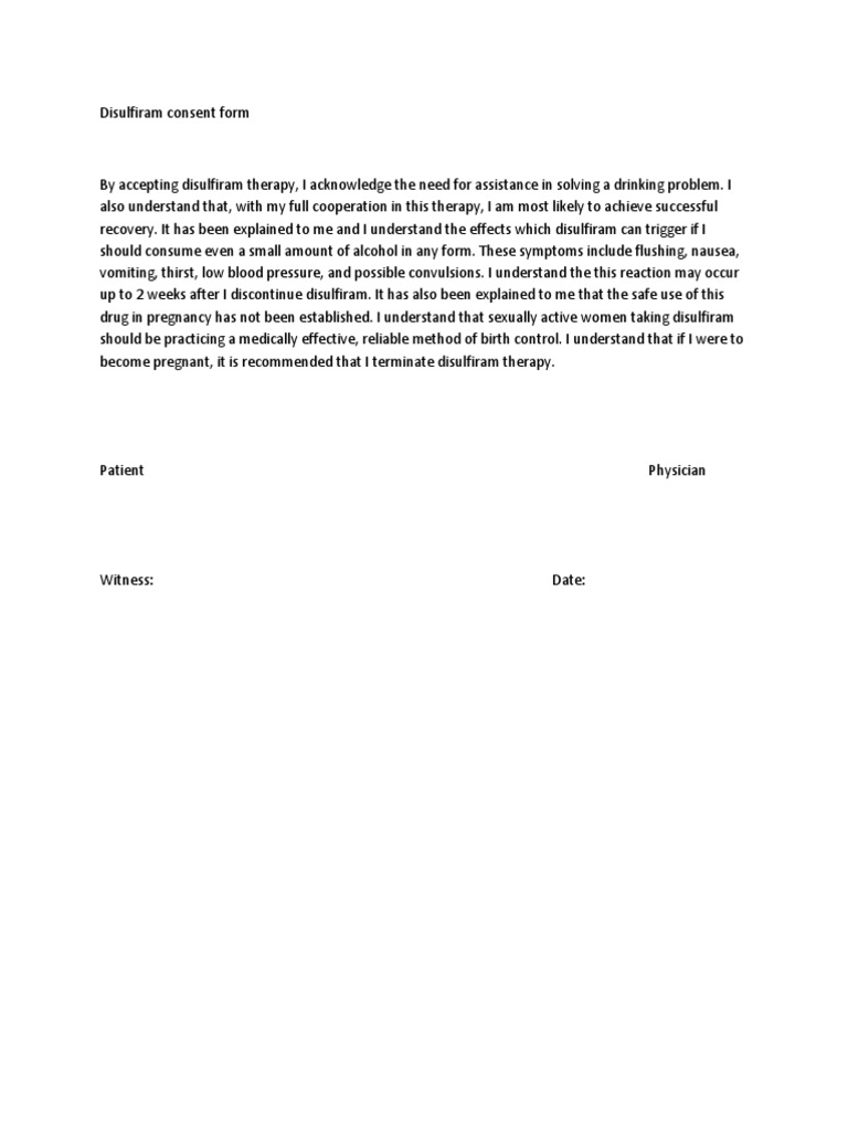 Disulfiram Consent Form for Therapy | PDF
