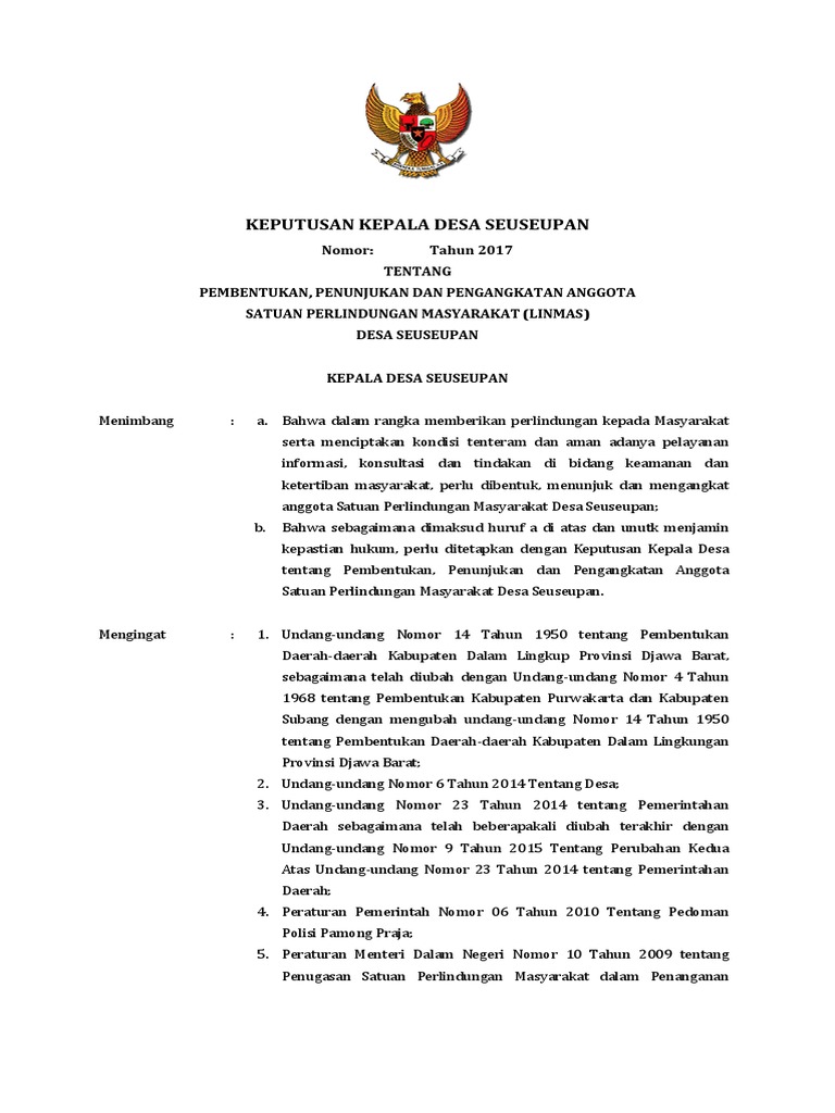SK Pembentukan LINMAS Desa Seuseupan | PDF