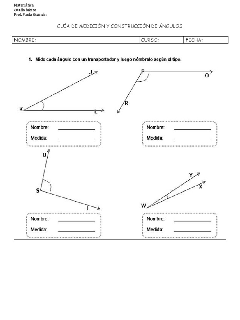 Guía de Medición y Construcción de Ángulos Sexto Basico | PDF