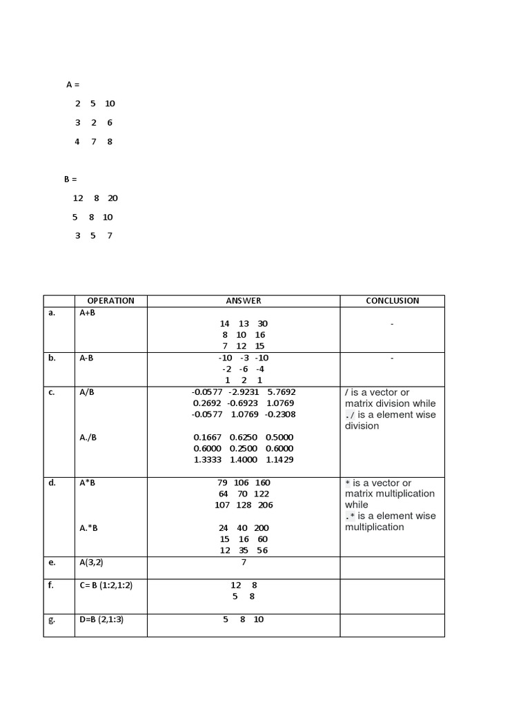 Is A Vector or Matrix Division While Is A Element Wise Division | PDF