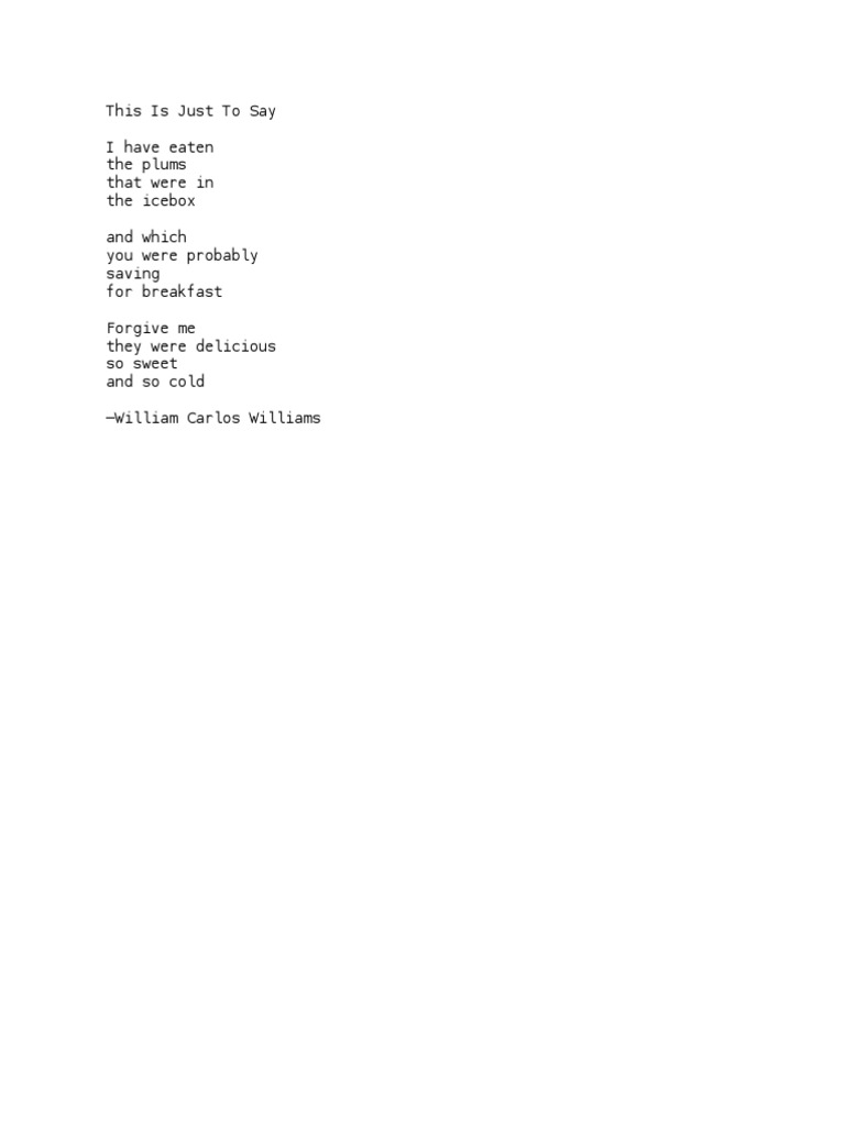 This Is Just To Say | PDF