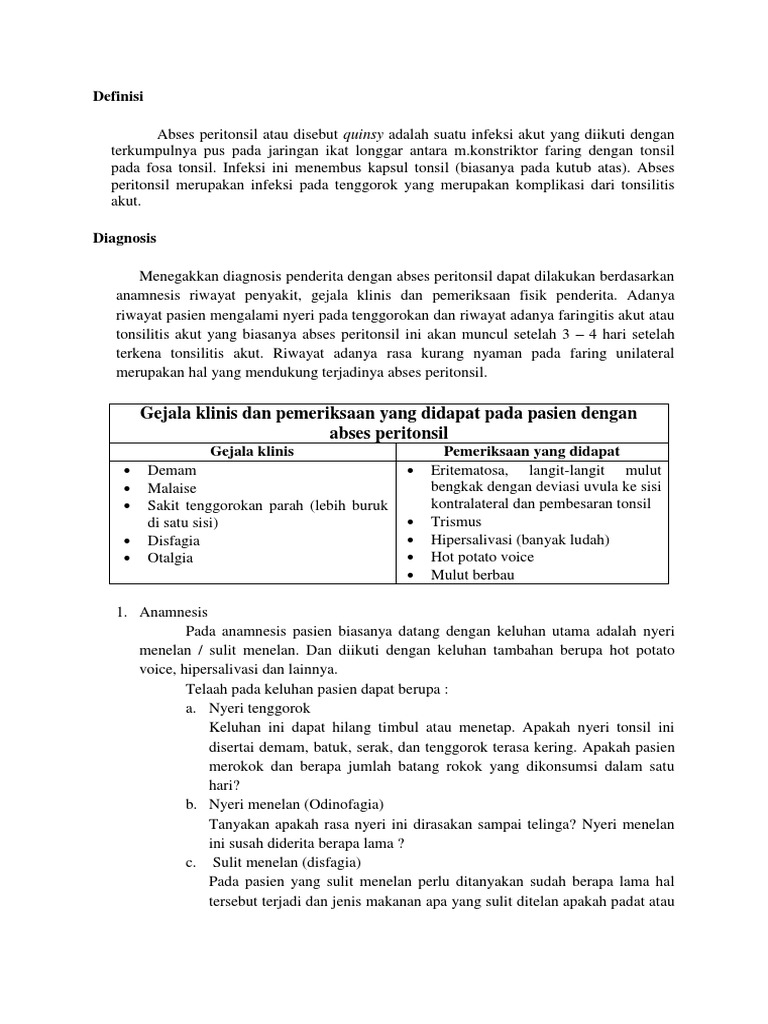 Diagnosis Peritonsil | PDF | Kajian Bahasa Asing | Kesehatan Holistik