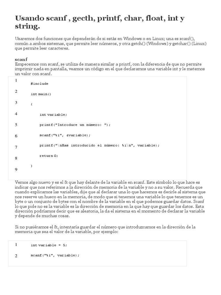 Usando Scanf y Gecth | PDF | Cadena (informática) | C (lenguaje de programación)