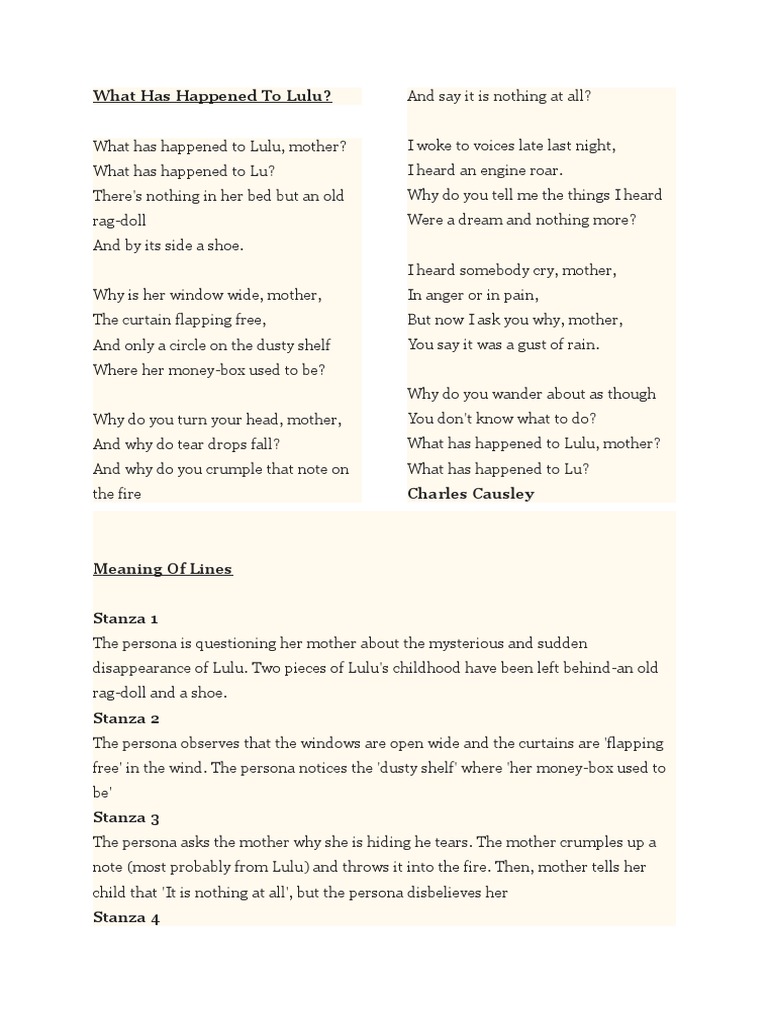 What Has Happened To Lulu | PDF | Grief | Poetry