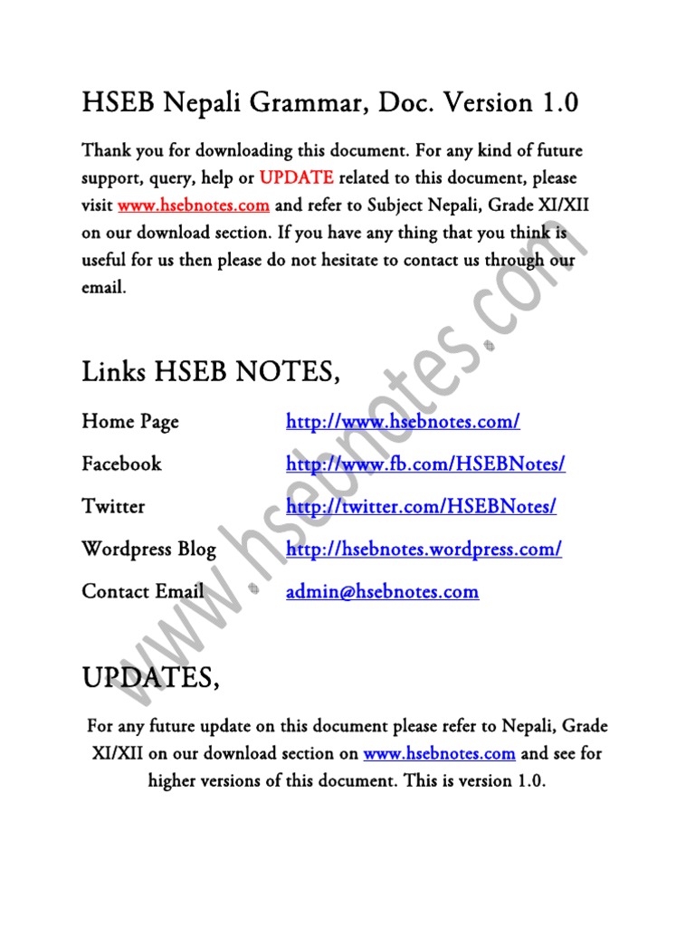 Hseb Nepali Note For Plus Two PDF | PDF