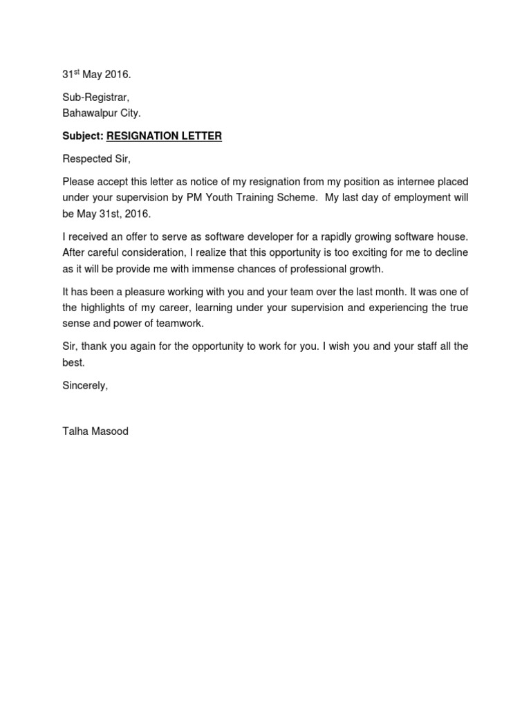 Subject: Resignation Letter | PDF