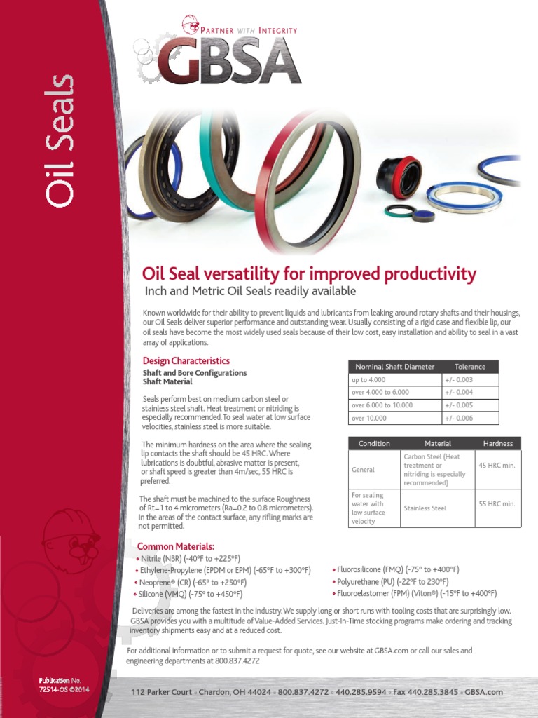 GBSA Oil Seals Catalog | PDF | Wear | Silicone