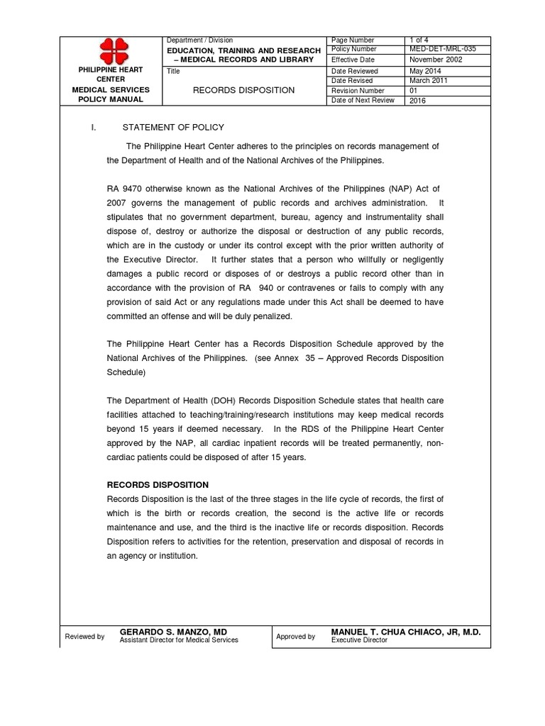 Records Disposition PDF | PDF | Medical Record | Records Management