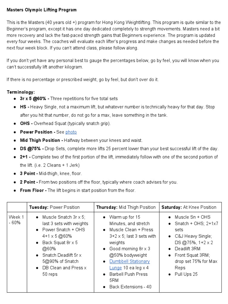 Masters Olympic Lifting Program 4 Weeks 14 March 11 April | PDF ...