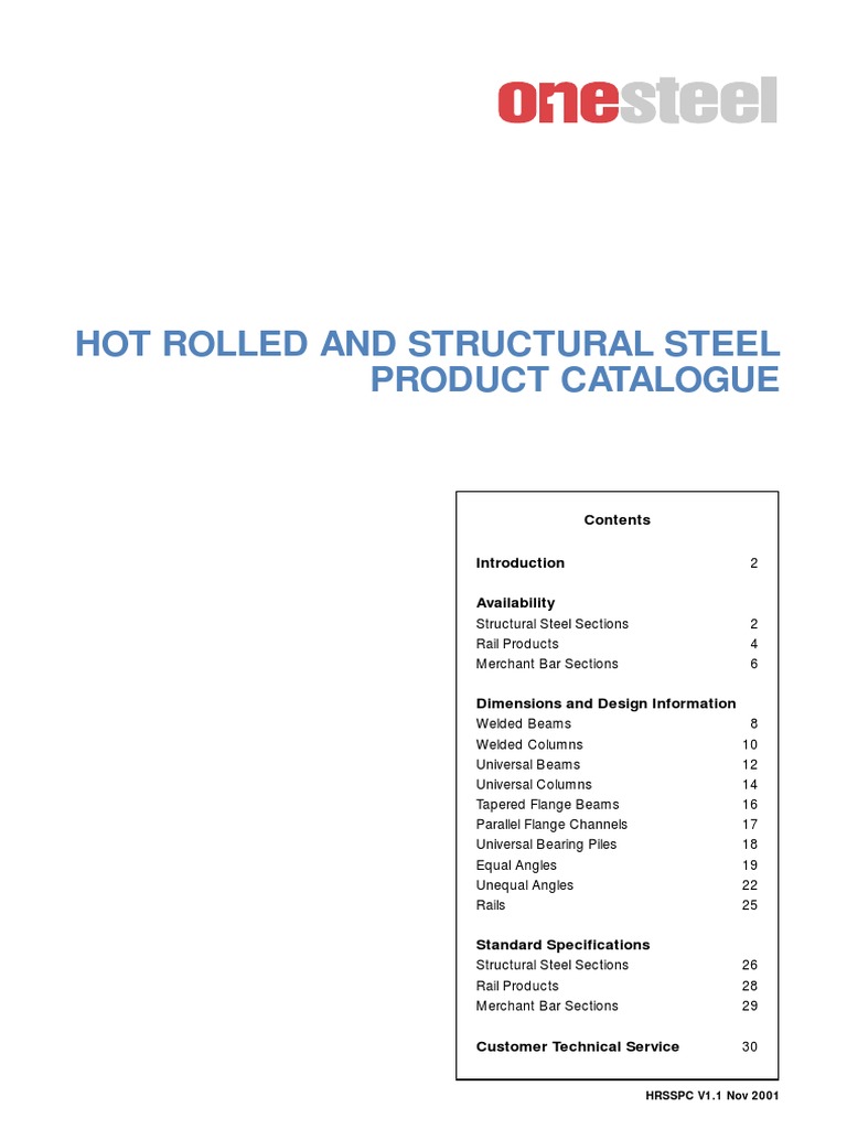 Hot Rolled Steel Catalogue - Nov01 | PDF | Structural Steel | Rolling ...