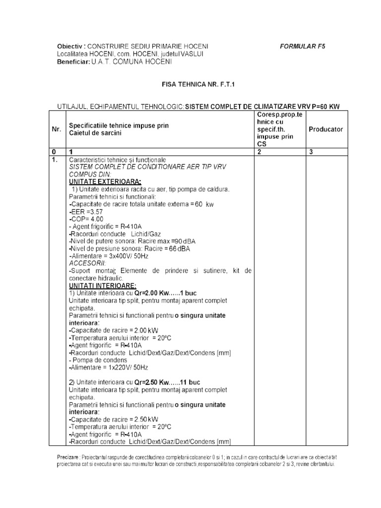 F5 Fise Tehnice Echipamente Instalatii | PDF
