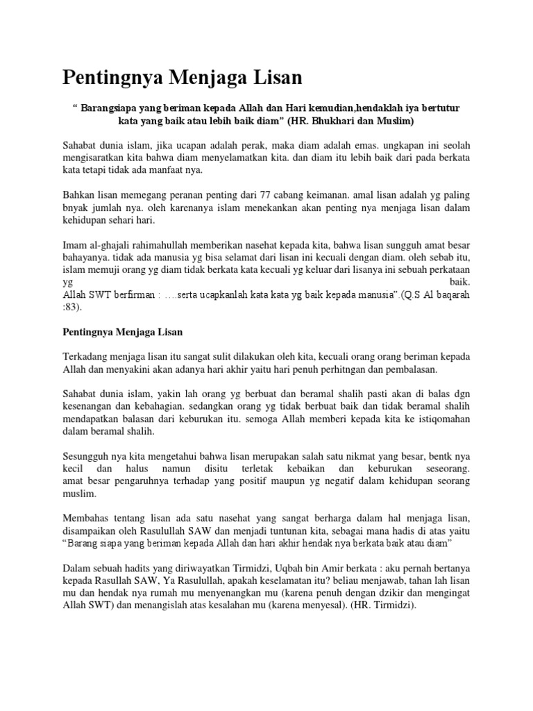 Pentingnya Menjaga Lisan (Ghefira) | PDF