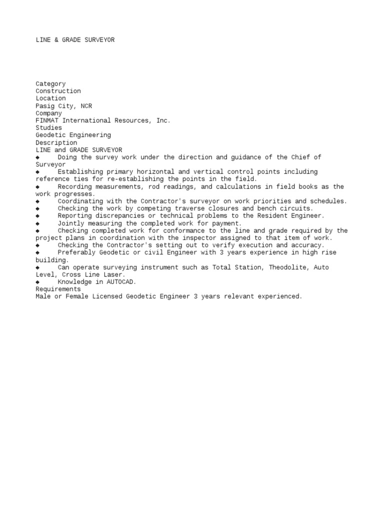 Line Grade Surveyor | PDF | Surveying | Civil Engineering