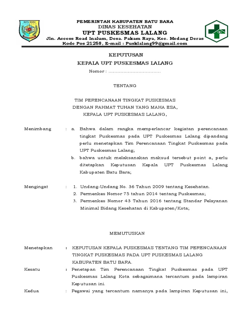 Tim Perencanaan Puskesmas Lalang | PDF