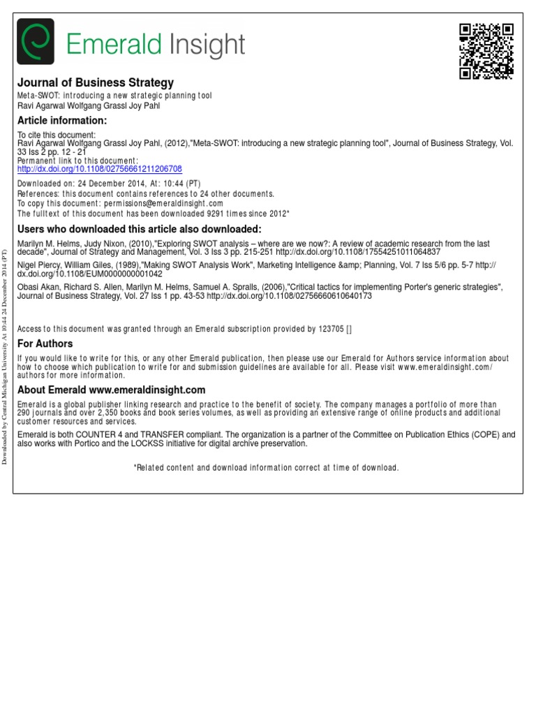 Meta-SWOT Introducing A New Strategic | PDF | Strategic Management ...