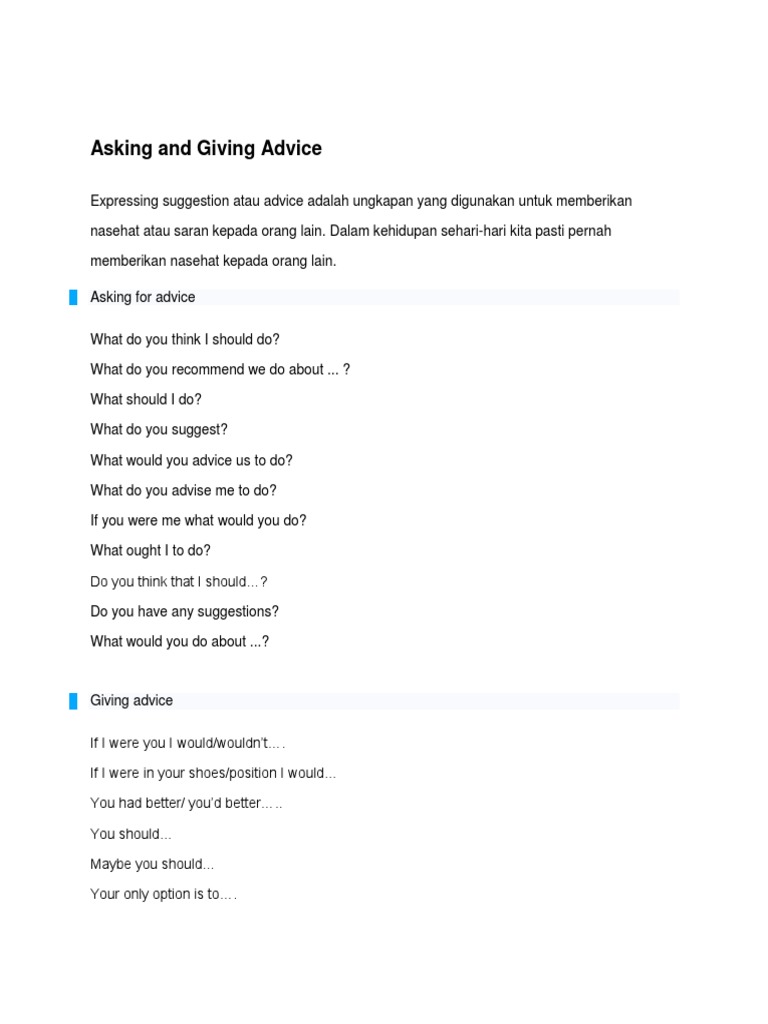 Asking and Giving Advice Dialogues | PDF | Advice (Opinion)