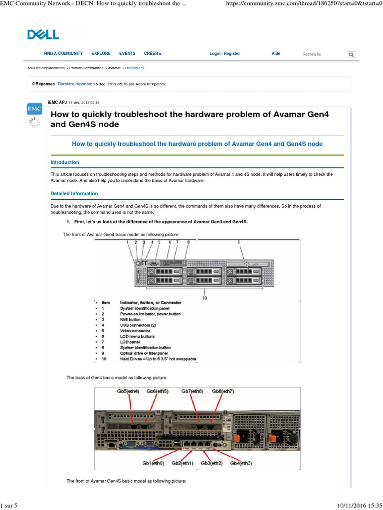 Quickly Troubleshoot HW Problem Avamar Gen4 and Gen4S Node | PDF ...