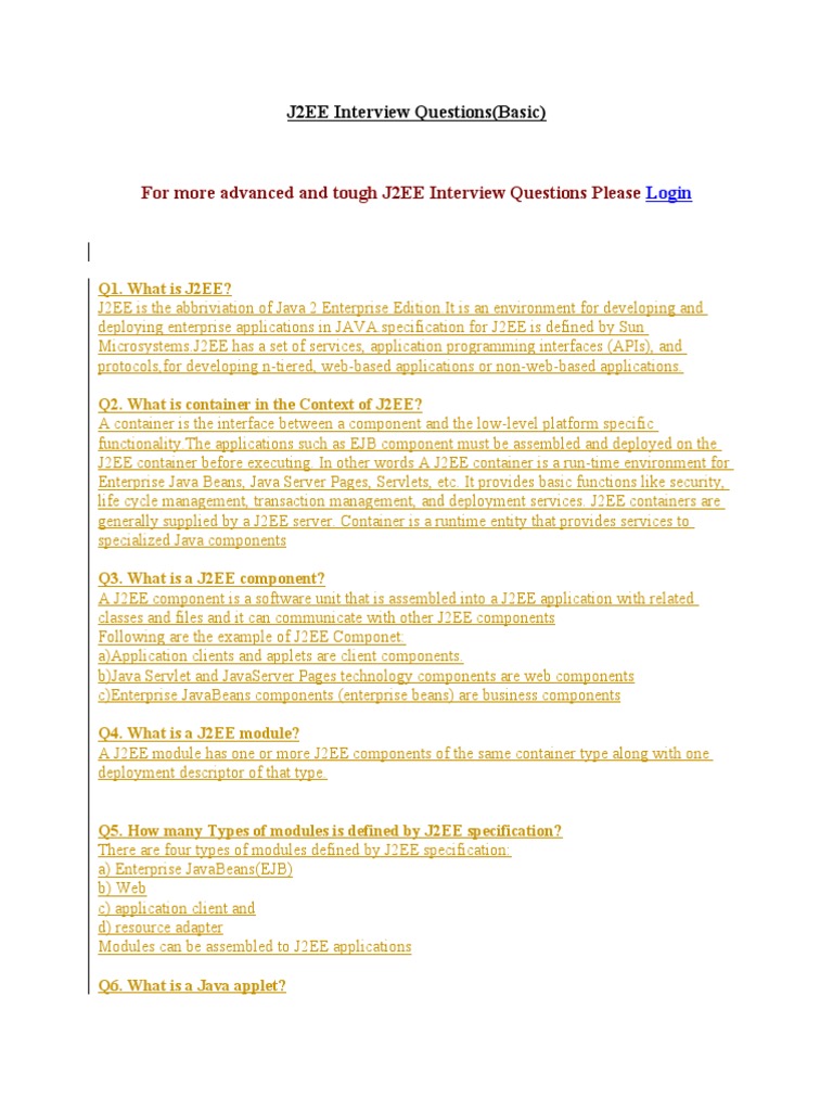 J2EE Interview Questions | PDF | Java (Programming Language) | Software ...