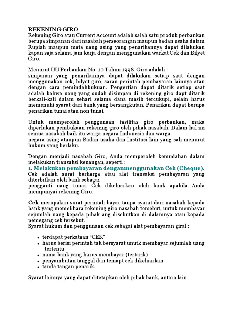 Panduan Lengkap Rekening Giro dan Tabungan | PDF