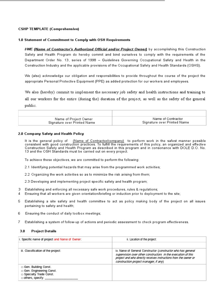 Cshp Template (1)_new | Personal Protective Equipment | Occupational ...