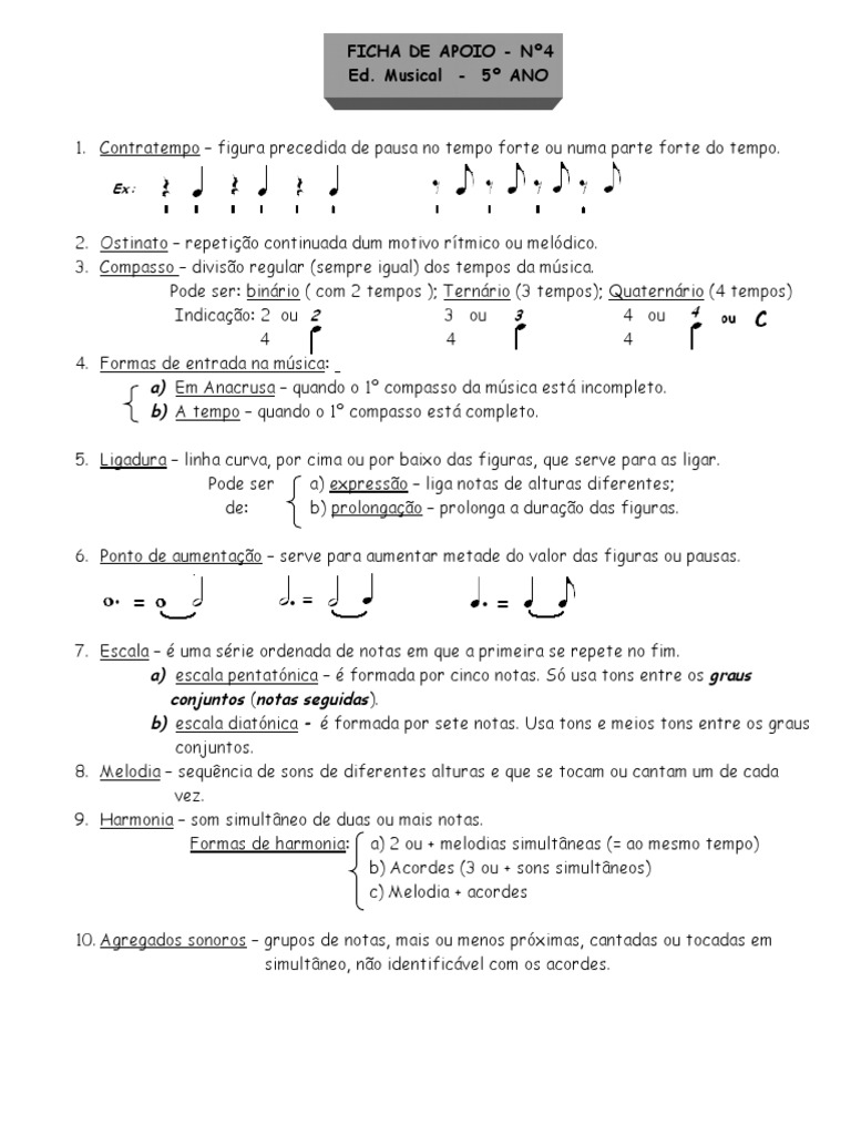 Musica - Ficha de Apoio 4 - 5º Ano | PDF | Som | Composições musicais