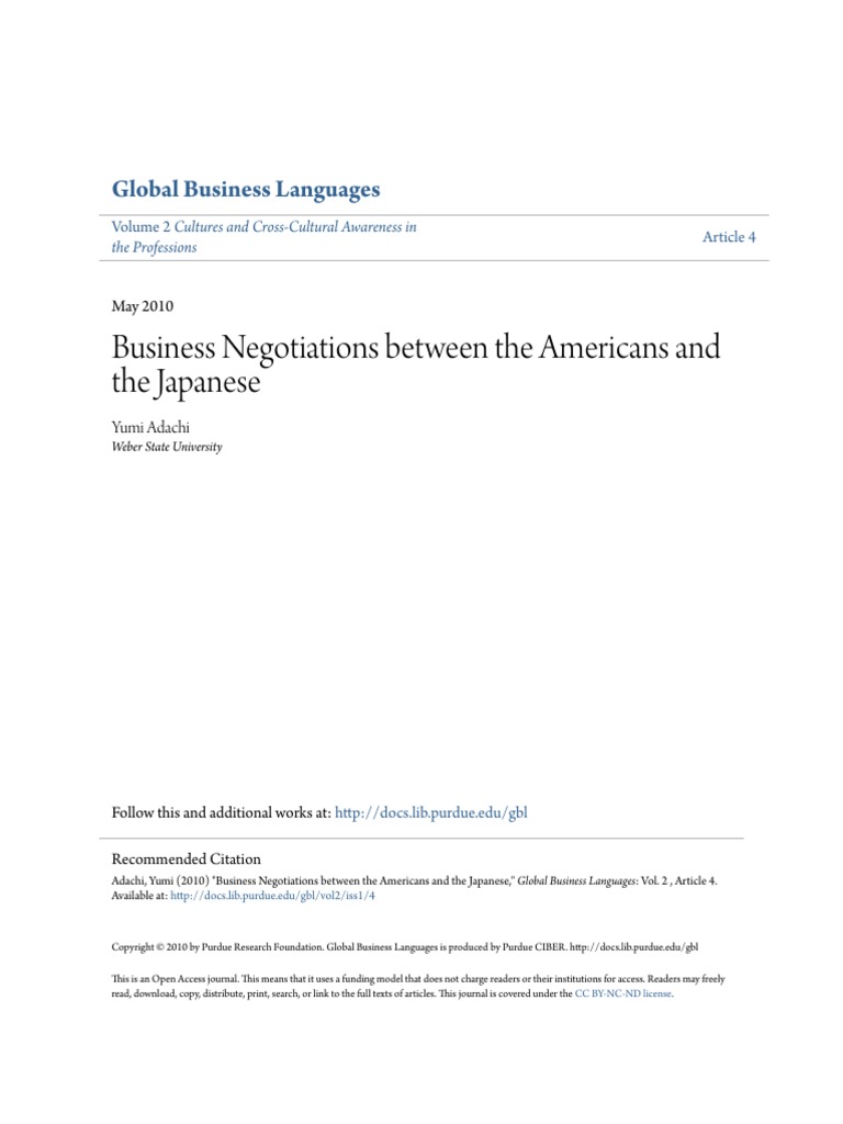 Business Negotiations Between The Americans and The Japanese | PDF ...