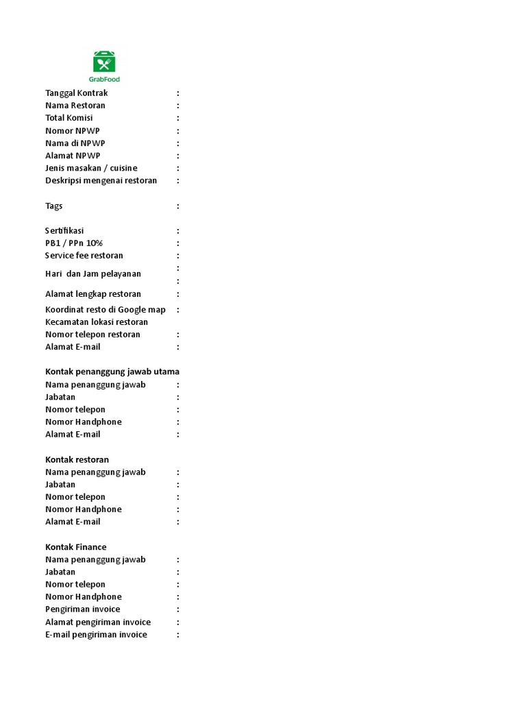 Formulir Informasi Restoran 2017 (2) Paling Terbaru | PDF