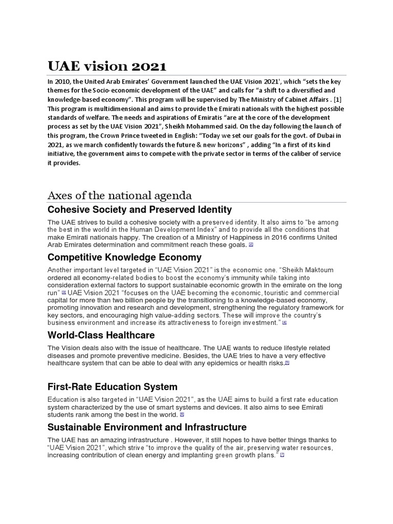 UAE Vision 2021: Axes of The National Agenda | PDF | Economies | Business