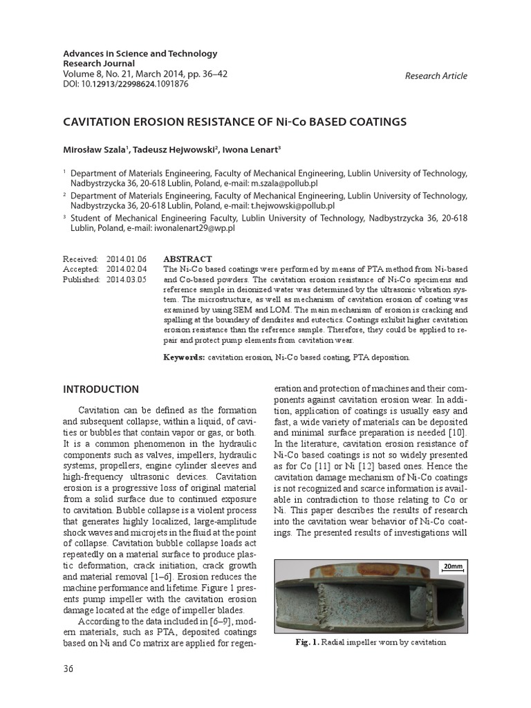 Cavitation Erosion | PDF | Wear | Fracture