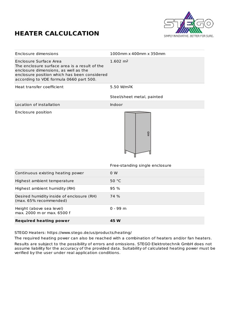 Heater Calculcation: Required Heating Power 45 W | PDF