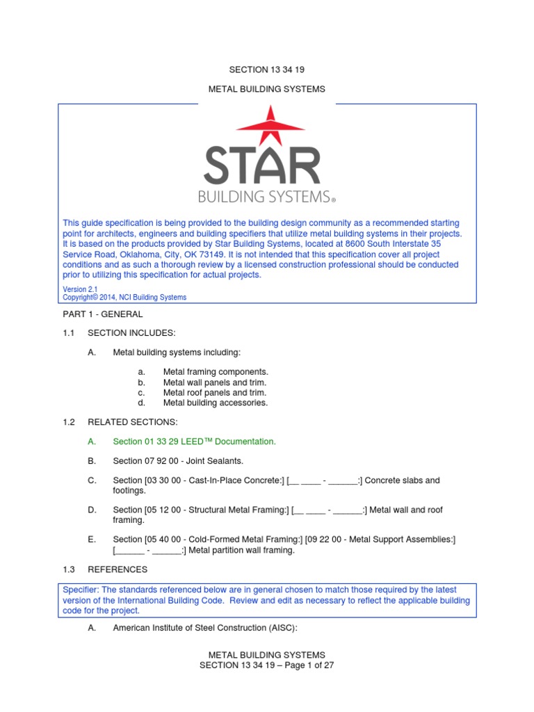 Star Building Systems - 2 - 1 | PDF | Sheet Metal | Screw