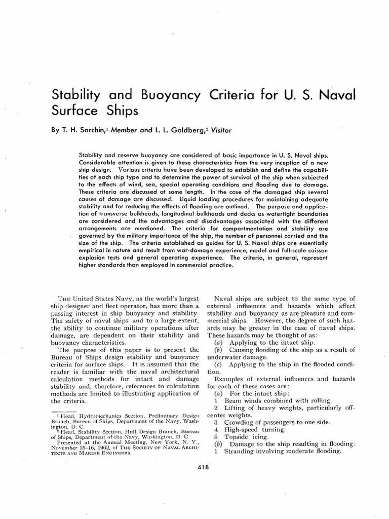 Stability and Buoyancy Criteria For U. S. Naval Surface Ships | PDF ...