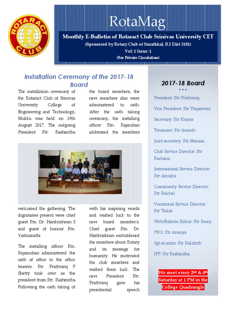 Rotamag: Installation Ceremony of The 2017-18 Board | PDF