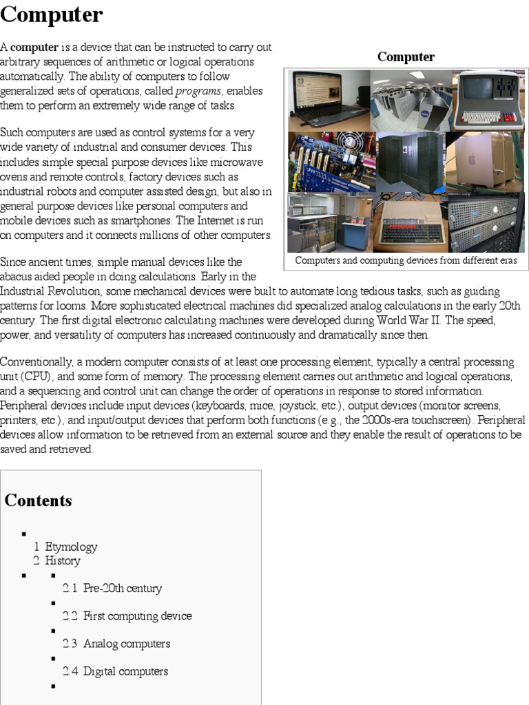 Computer - Wikipedia | PDF | Read Only Memory | Random Access Memory