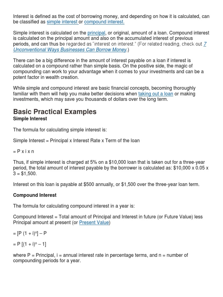 Basic Practical Examples: Simple Interest Compound Interest. Principal ...