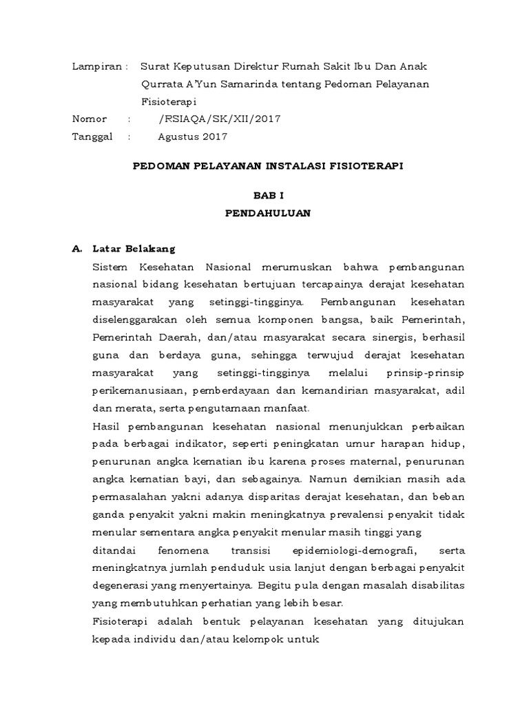 Pedoman Pelayanan Fisioterapi Rsqa | PDF