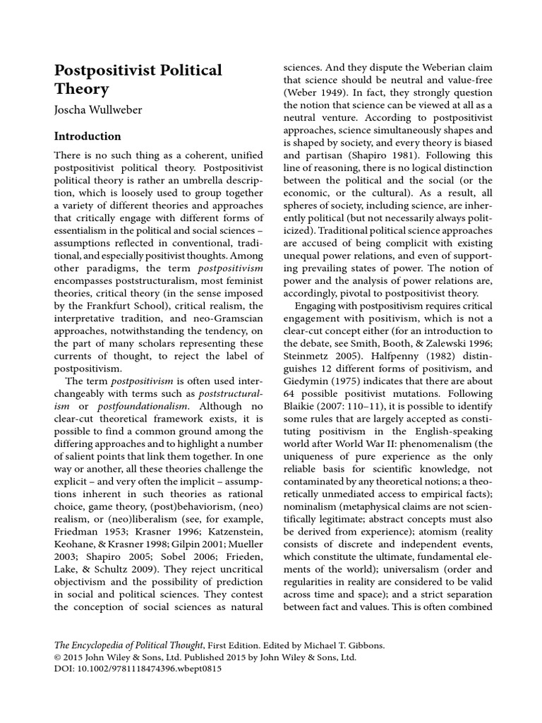 A-Pospositivist Political Theory | PDF | Positivism | Theory
