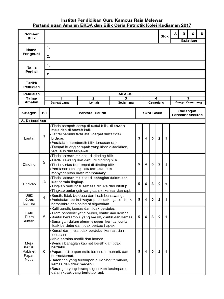 2017 Borang Audit EKSA & Bilik Ceria Patriotik | PDF