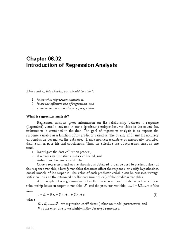 Introduction of Regression Analysis: After Reading This Chapter, You Should Be Able To | PDF ...