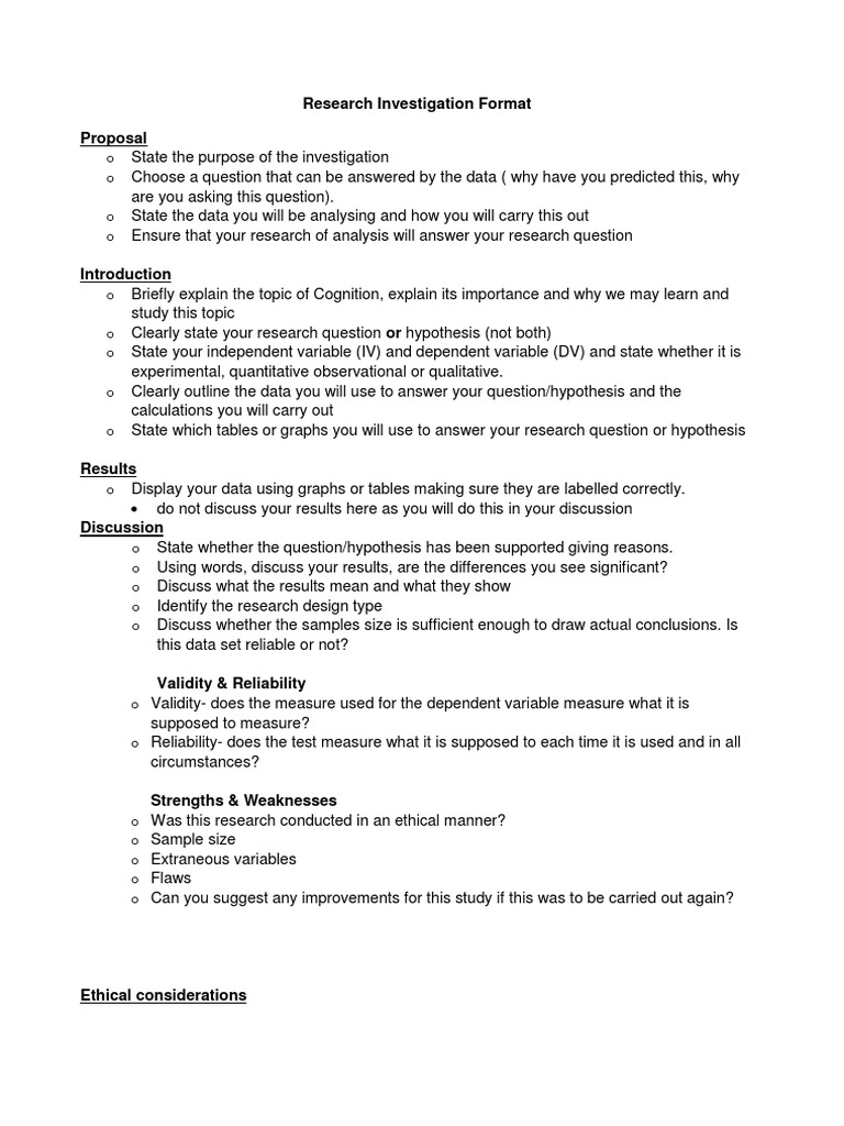 Research Investigation Format Guide | PDF